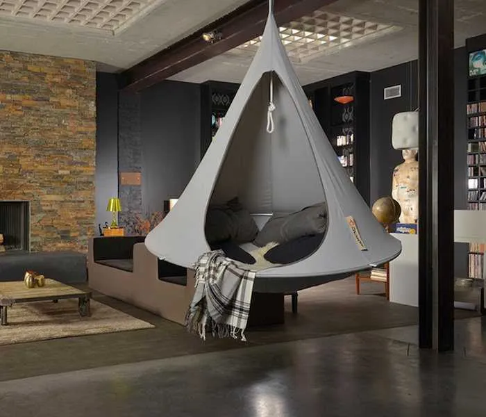 Sit Back And Relax In The Leisurely Grey Hanging Cacoon