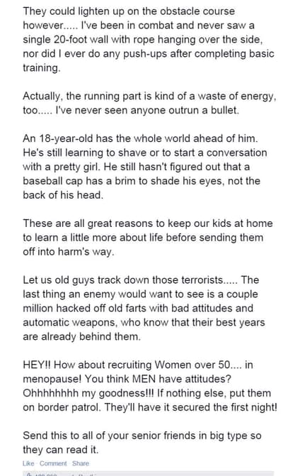 Old Guy Posts The Best Response Ever After Being Rejected By The Military