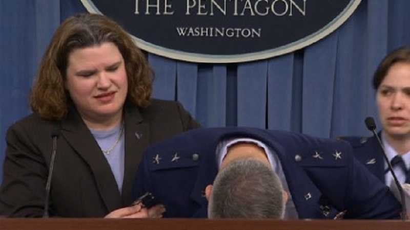 Air Force Major General James Martin Jr Faints During A News Confrence